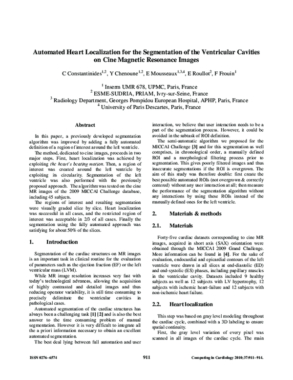(PDF) Automated heart localization for the segmentation of the ...