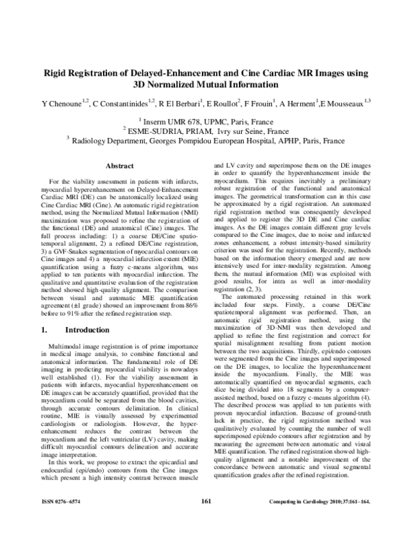 (PDF) Rigid registration of Delayed-Enhancement and Cine Cardiac MR ...