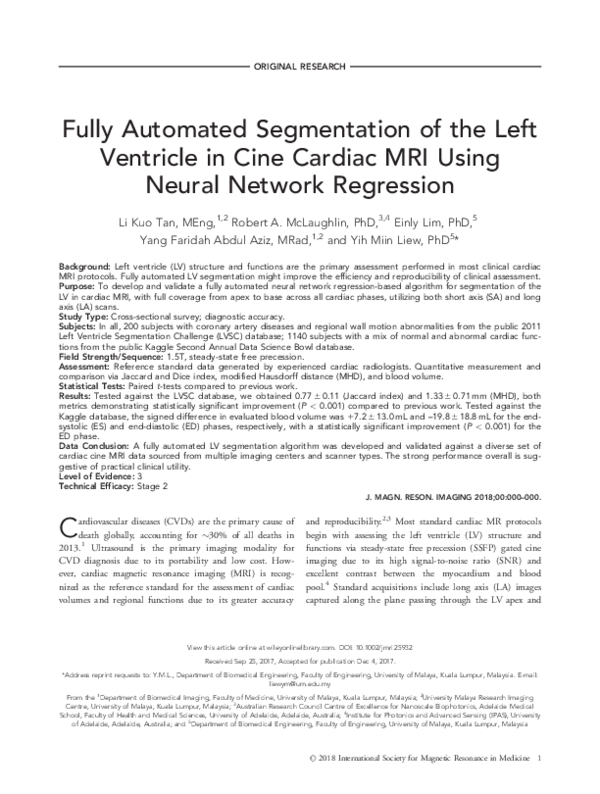 (PDF) Fully automated segmentation of the left ventricle applied to cine MR images: description ...