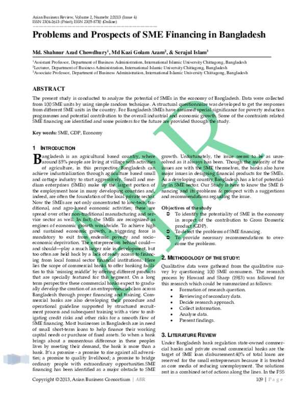 (PDF) Problems and Prospects of SME Financing in Bangladesh
