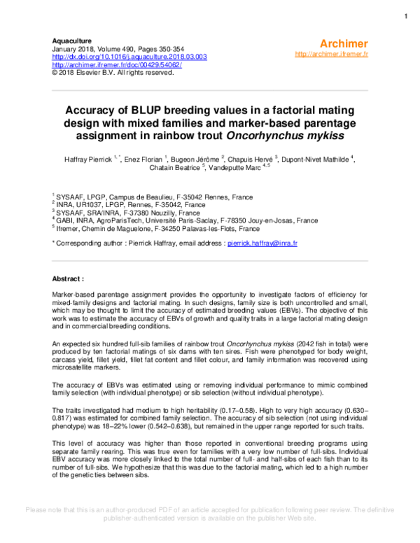(PDF) Accuracy of BLUP breeding values in a factorial mating design with mixed families and ...