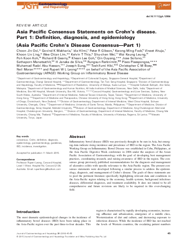 (PDF) Asia Pacific Consensus Statements on Crohn's disease. Part 1 ...
