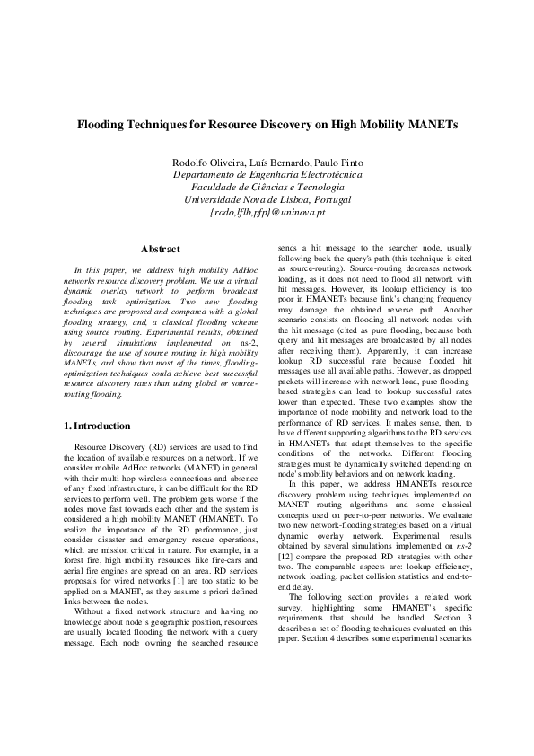 (PDF) Flooding techniques for resource discovery on high mobility ...