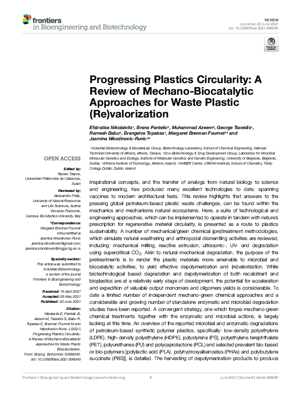 (PDF) Progressing Plastics Circularity: A Review of Mechano-Biocatalytic Approaches for Waste ...