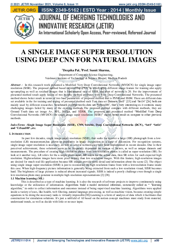 (PDF) A Single Image Super Resolution using Deep CNN for natural images