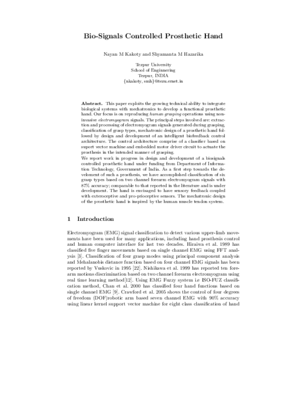 (PDF) Bio-Signals Controlled Prosthetic Hand