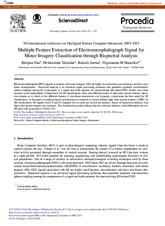 (PDF) Multiple Feature Extraction of Electroencephalograph Signal for Motor Imagery ...