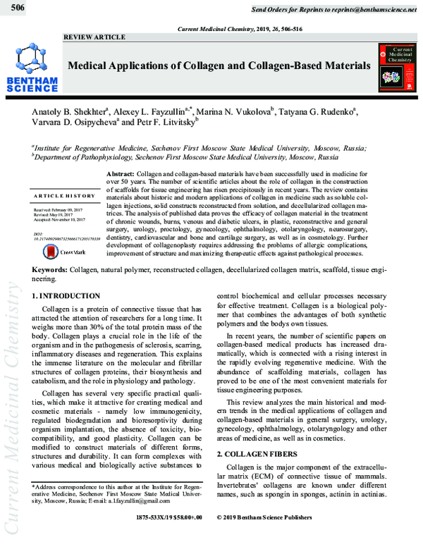 (PDF) Medical applications of collagen and collagen-based materials