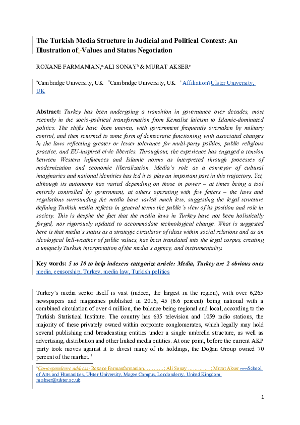 (DOC) The Turkish Media Structure in Judicial and Political Context: An ...