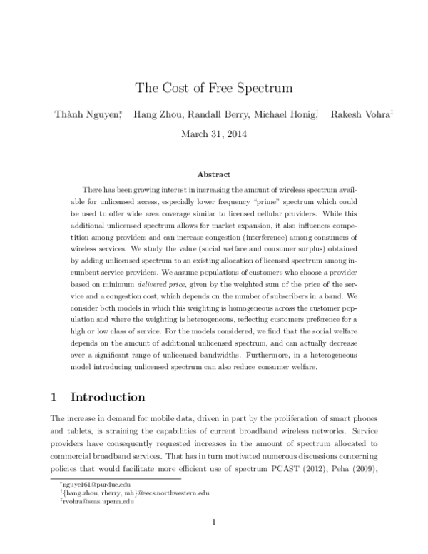 (PDF) The Cost of Free Spectrum