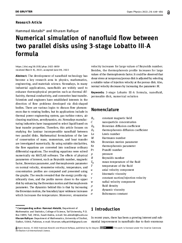 (PDF) Numerical simulation of nanofluid flow between two parallel disks ...