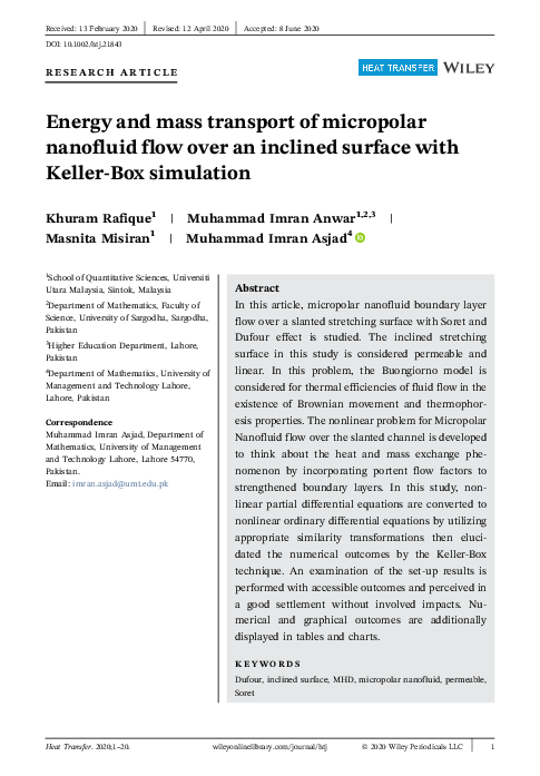 (PDF) Energy and mass transport of micropolar nanofluid flow over an ...