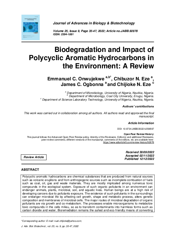(PDF) Biodegradation and Impact of Polycyclic Aromatic Hydrocarbons in the Environment: A Review