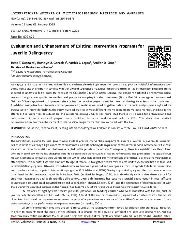 (PDF) Evaluation and Enhancement of Existing Intervention Programs for ...