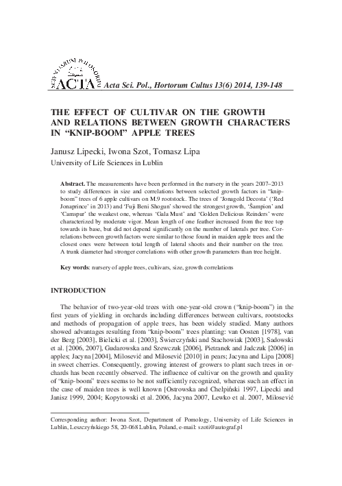 (PDF) The Effect of Cultivar on the Growth and Relations Between Growth ...