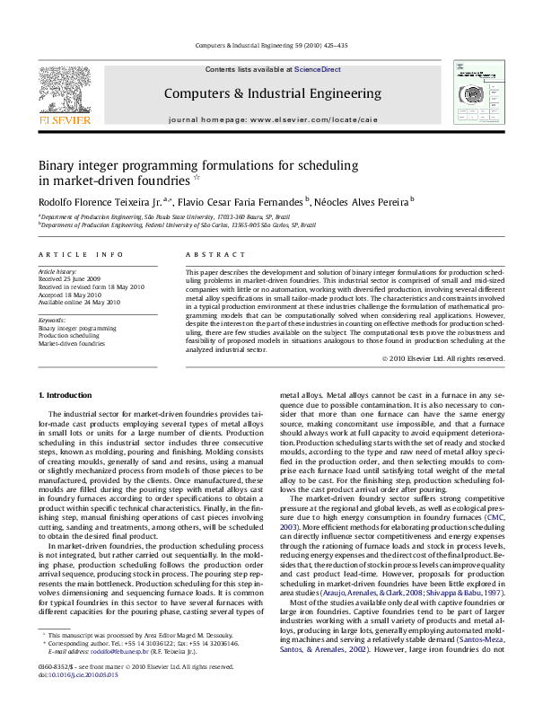 (PDF) Binary integer programming formulations for scheduling in market-driven foundries
