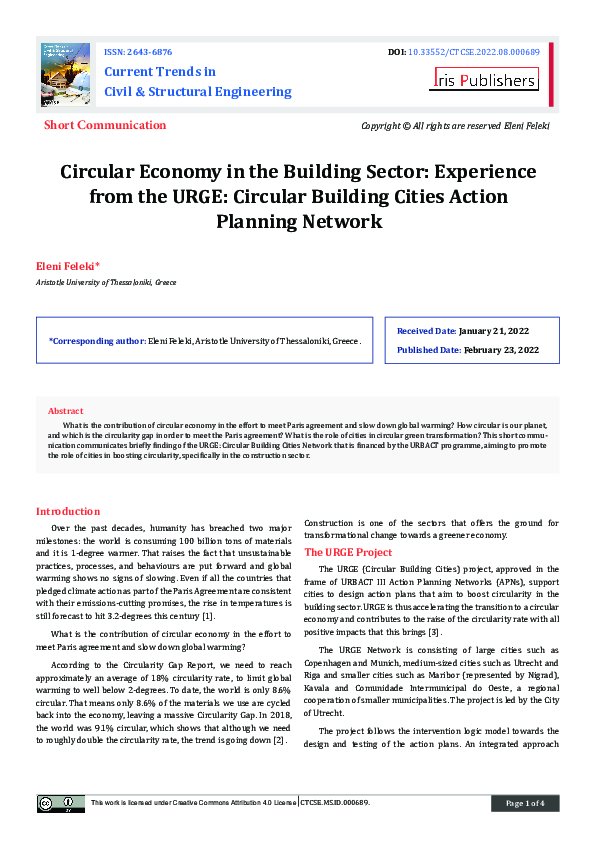 (PDF) Circular Economy in the Building Sector: Experience from the URGE ...