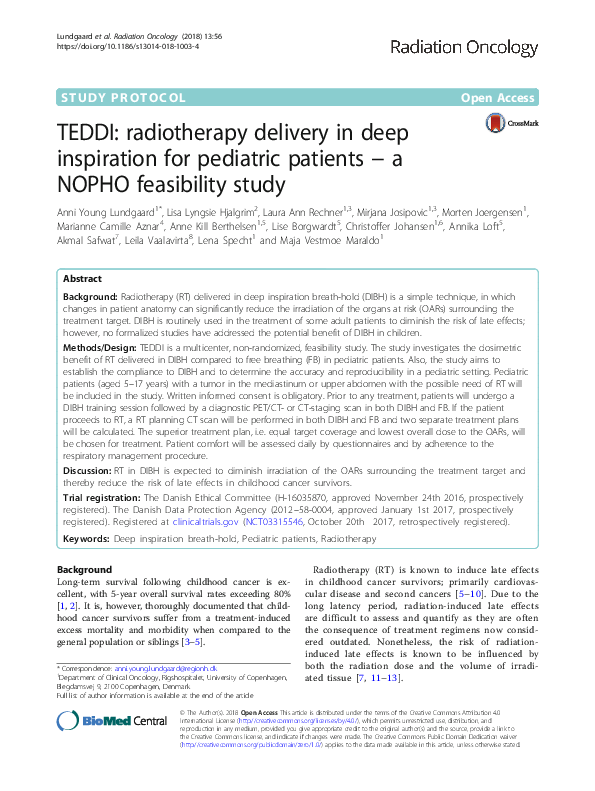 (PDF) TEDDI: DIBH Radiotherapy Feasibility Study in Kids