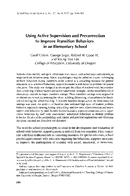 (PDF) Using active supervision and precorrection to improve transition ...