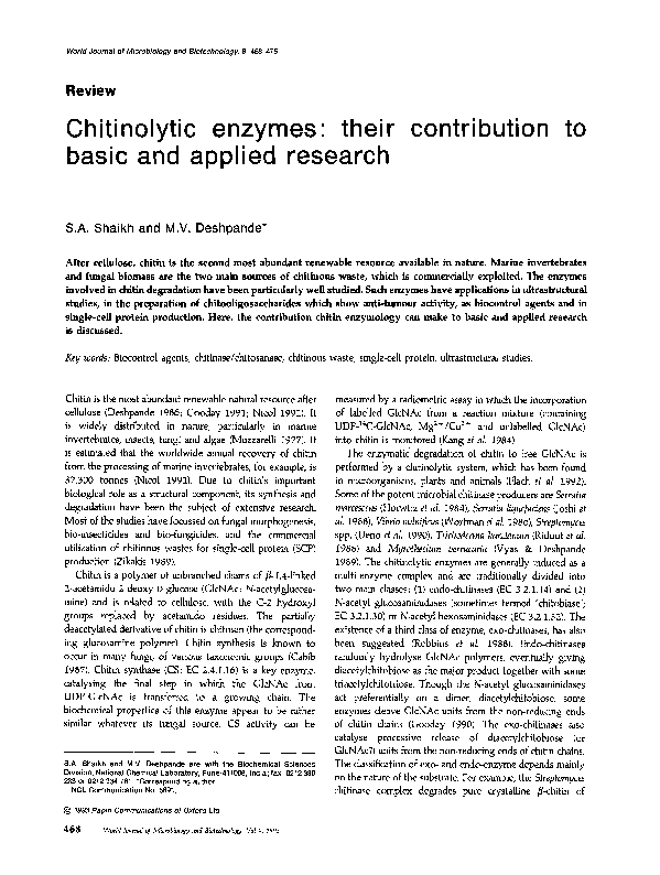 (PDF) Chitinolytic enzymes: their contribution to basic and applied ...