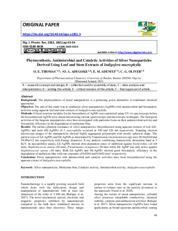 Pdf Phytosynthesis Antimicrobial And Catalytic Activities Of Silver Nanoparticles Derived