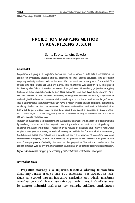 (PDF) Projection Mapping Method in Advertising Design