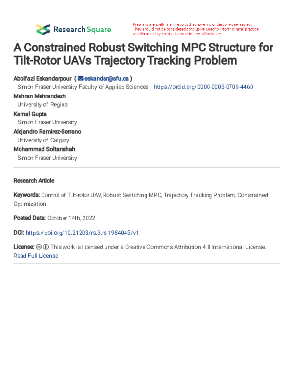 Pdf A Constrained Robust Switching Mpc Structure For Tilt Rotor Uavs Trajectory Tracking Problem