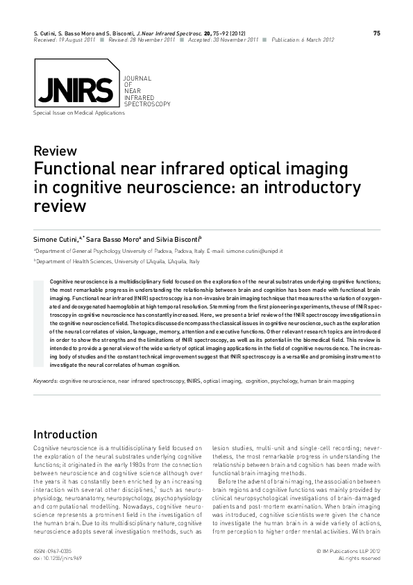 (PDF) Functional near Infrared Optical Imaging in Cognitive ...