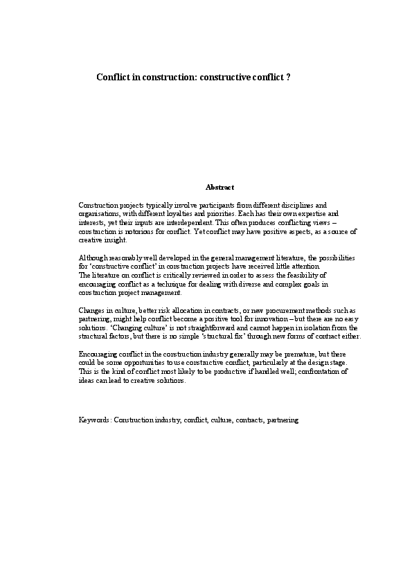 (DOC) Conflict in construction: constructive conflict