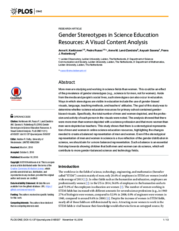 (PDF) Gender Stereotypes in Science Education Resources: A Visual ...