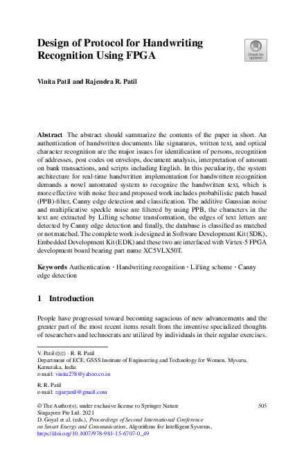 (PDF) Design of Protocol for Handwriting Recognition Using FPGA