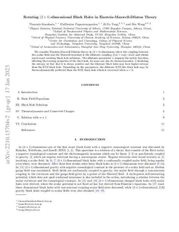 (PDF) Rotating ( 2+1 )-dimensional black holes in Einstein-Maxwell-dilaton theory