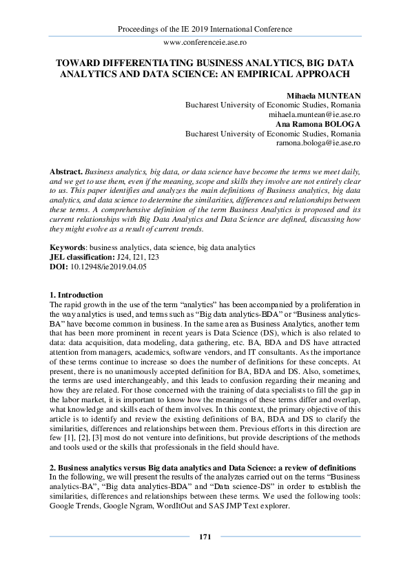 (PDF) Toward Differentiating Business Analytics, Big Data Analytics and ...