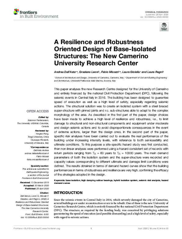 (PDF) A Resilience and Robustness Oriented Design of Base-Isolated Structures: The New Camerino ...