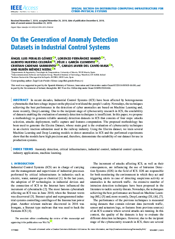 (PDF) On the Generation of Anomaly Detection Datasets in Industrial Control Systems