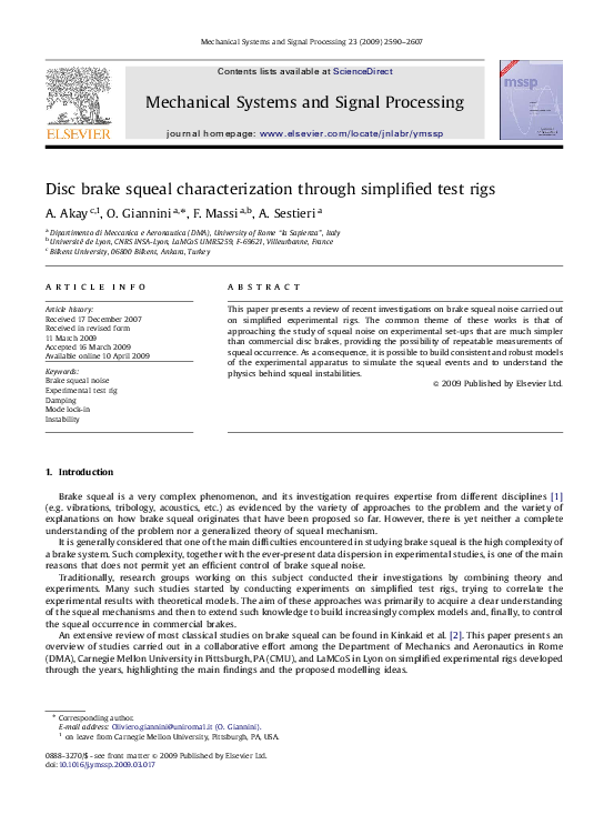 (PDF) Disc brake squeal characterization through simplified test rigs