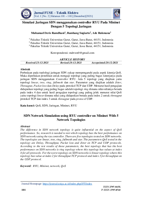 (PDF) Simulasi Jaringan SDN menggunakan controller RYU Pada Mininet Dengan 5 Topologi Jaringan