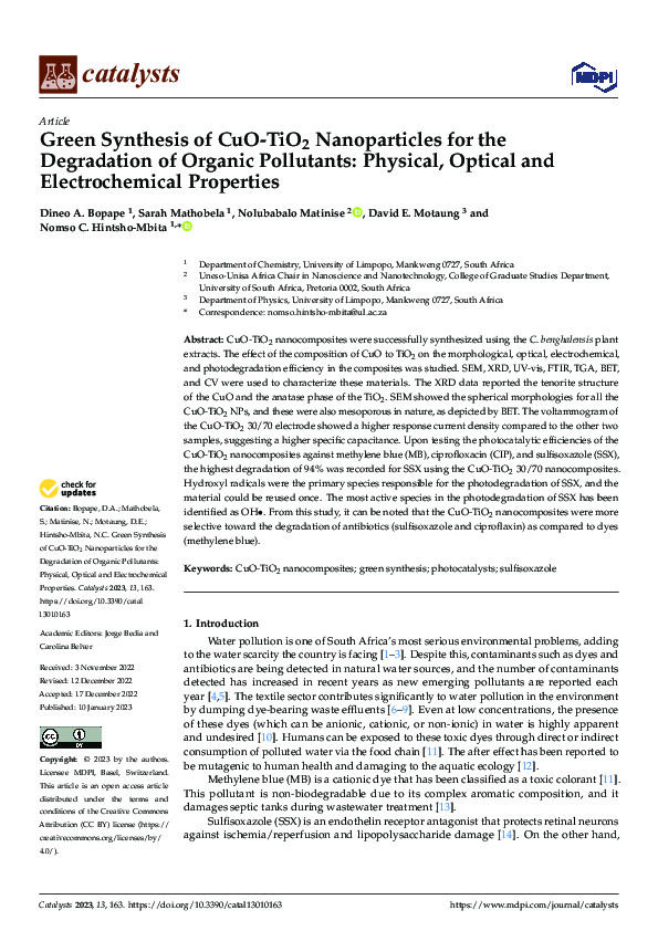 (PDF) Green Synthesis of CuO-TiO2 Nanoparticles for the Degradation of ...