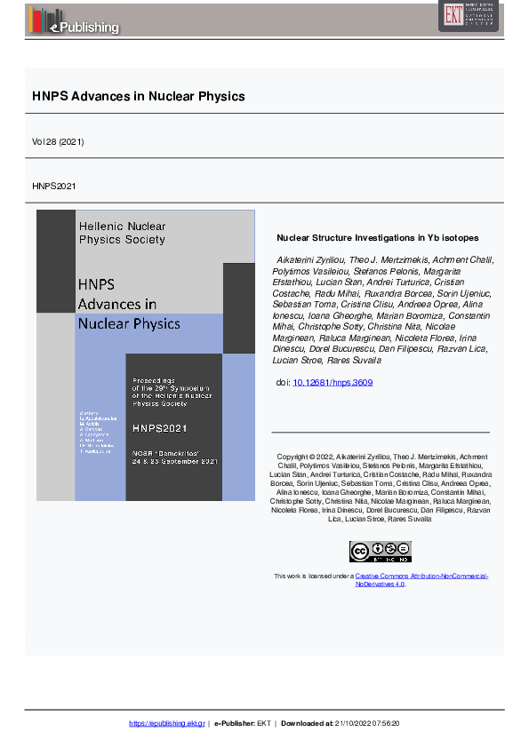 (PDF) Nuclear Structure Investigations in Yb isotopes | Sorin Ujeniuc ...