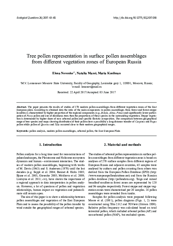 (PDF) Tree pollen representation in surface pollen assemblages from ...