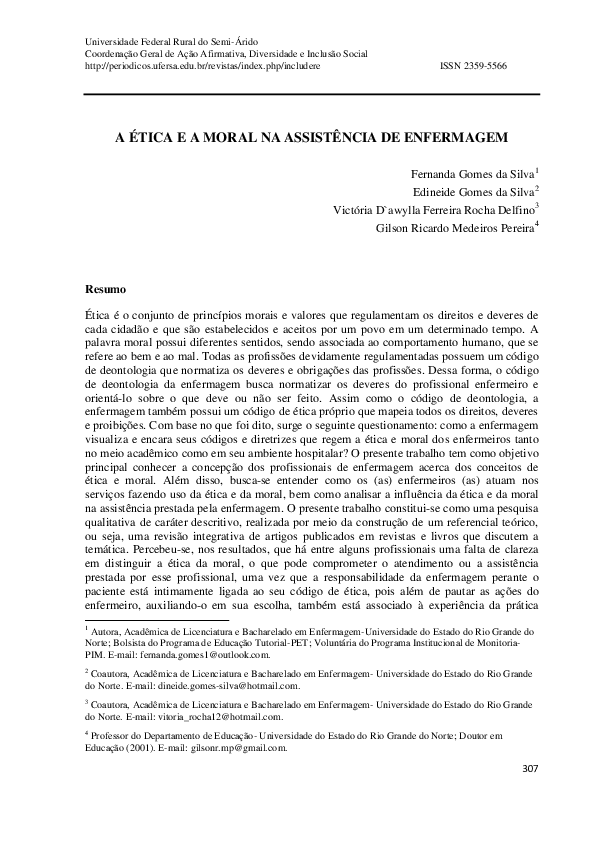 (PDF) A Ética e a Moral Na Assistência De Enfermagem