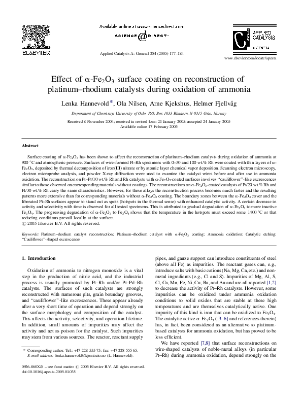 (PDF) Effect of α-Fe2O3 surface coating on reconstruction of platinum ...