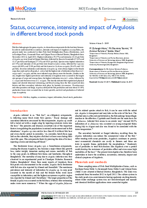 (PDF) Status, occurrence, intensity and impact of Argulosis in ...
