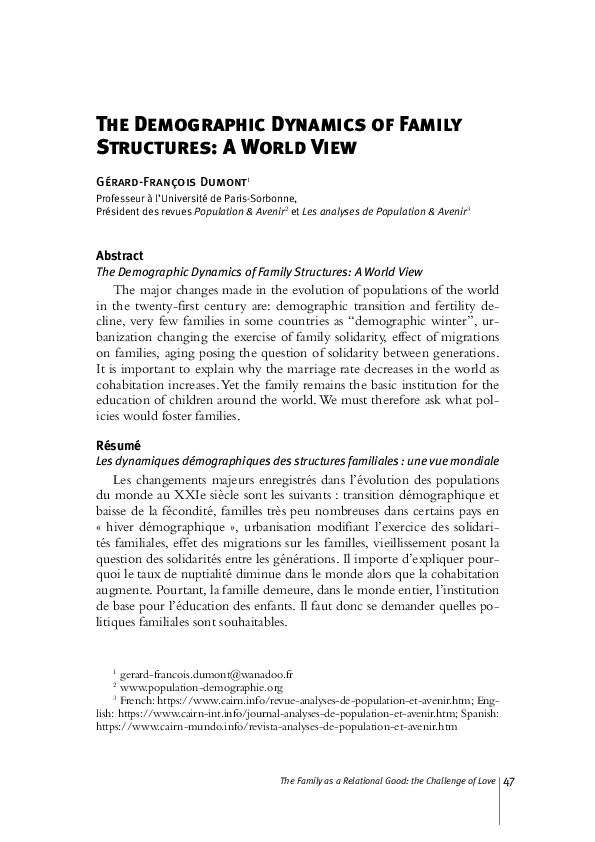 (PDF) The Demographic Dynamics of Family Structures: A World View