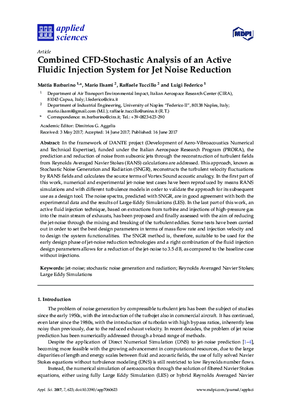 Pdf Combined Cfd Stochastic Analysis Of An Active Fluidic Injection System For Jet Noise Reduction