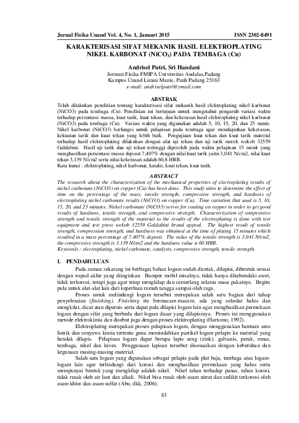 (PDF) KARAKTERISASI SIFAT MEKANIK HASIL ELEKTROPLATING NIKEL KARBONAT ...