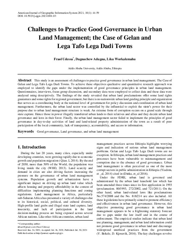 (PDF) Challenges to Practice Good Governance in Urban Land Management ...