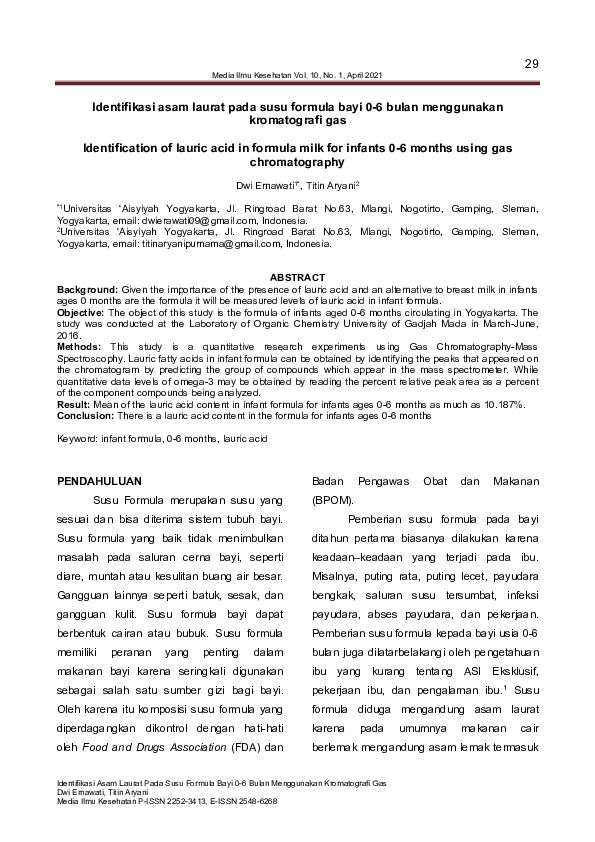 (PDF) Identifikasi asam laurat pada susu formula bayi 0-6 bulan ...