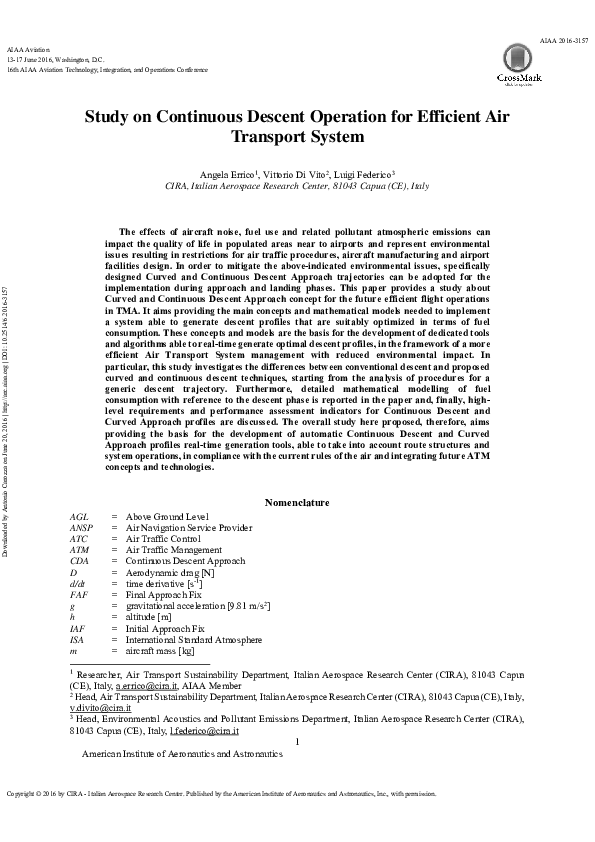 (PDF) Study on Continuous Descent Operation for Efficient Air Transport ...