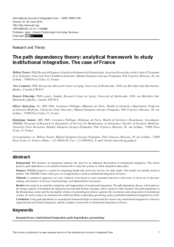 (PDF) The path dependency theory: analytical framework to study ...